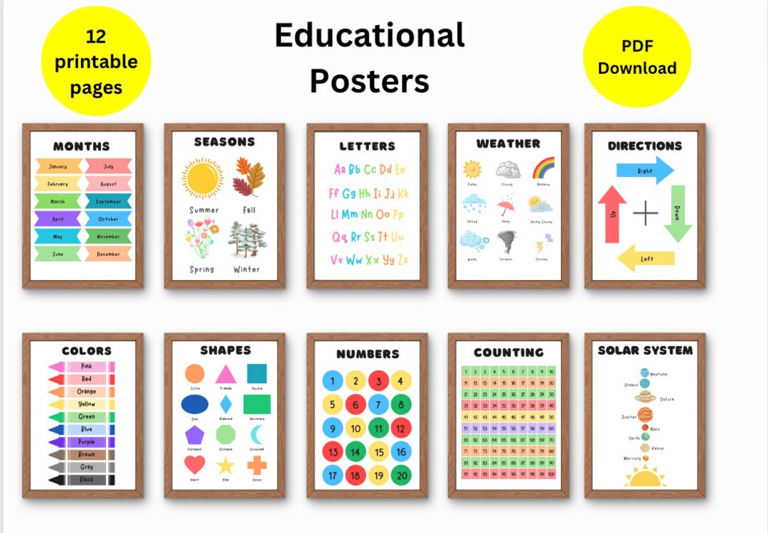 12 Education Learning Posters Montessori Classroom - Etsy