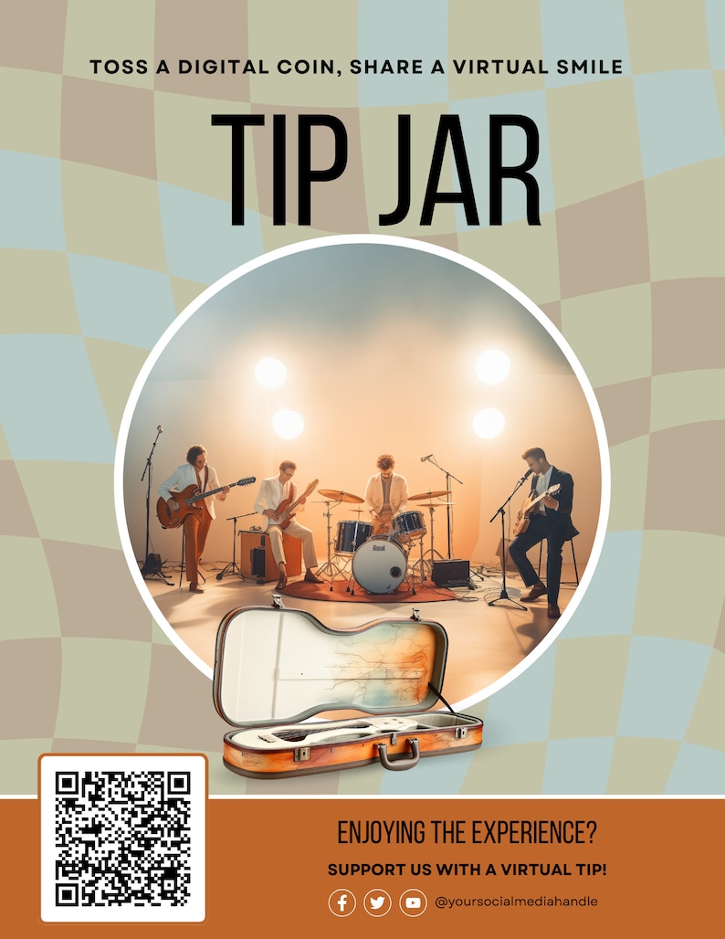 Retro Musician Tip Jar QR Code Sign: Editable Canva Template - Etsy