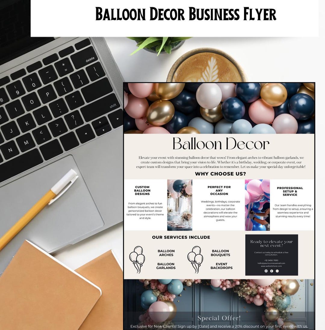 Balloon Decor Flyer Template - Editable Business Marketing - DIY Event ...