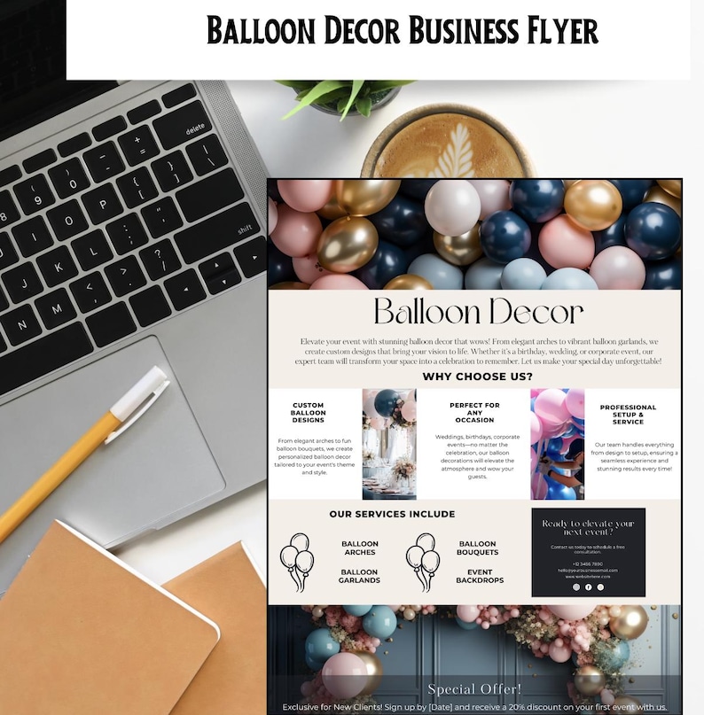 Balloon Decor Flyer Template - Editable Business Marketing - DIY Event ...
