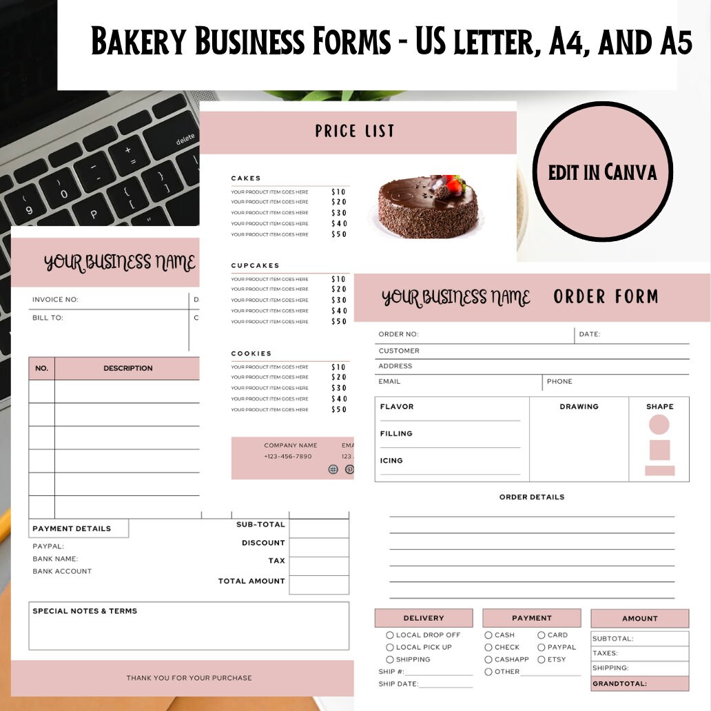 Bakery Business Forms Price List Order Forms Editable - Etsy