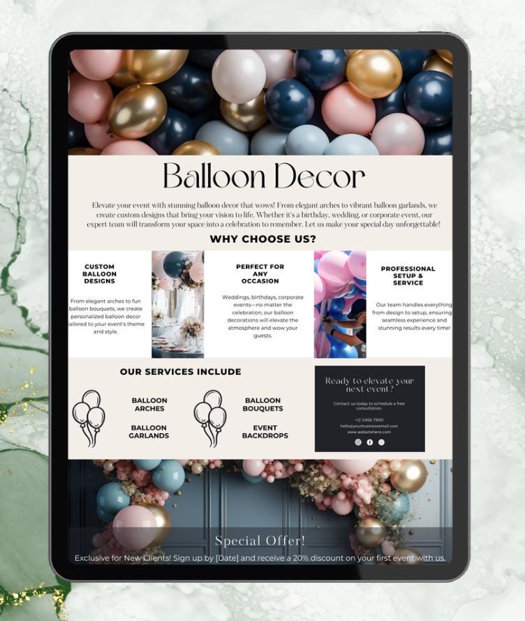 Balloon Decor Flyer Template - Editable Business Marketing - DIY Event ...