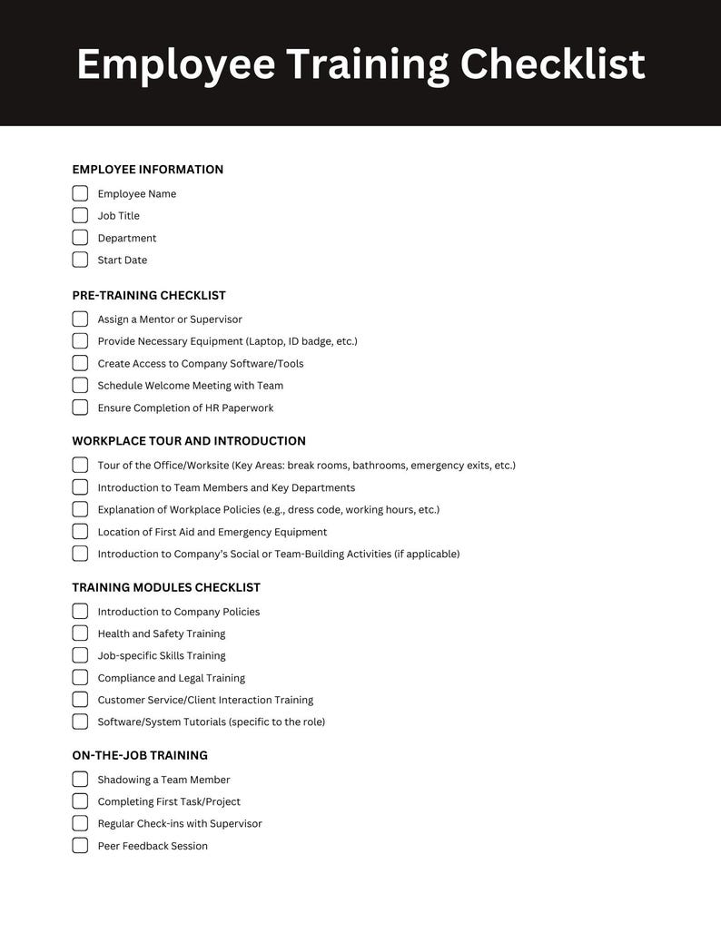 Employee Training Checklist Template - Staff Onboarding Kit - New Hire ...