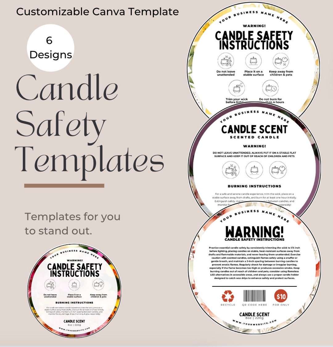 Editable Candle Care Card | Canva Template | Candle Safety Card ...