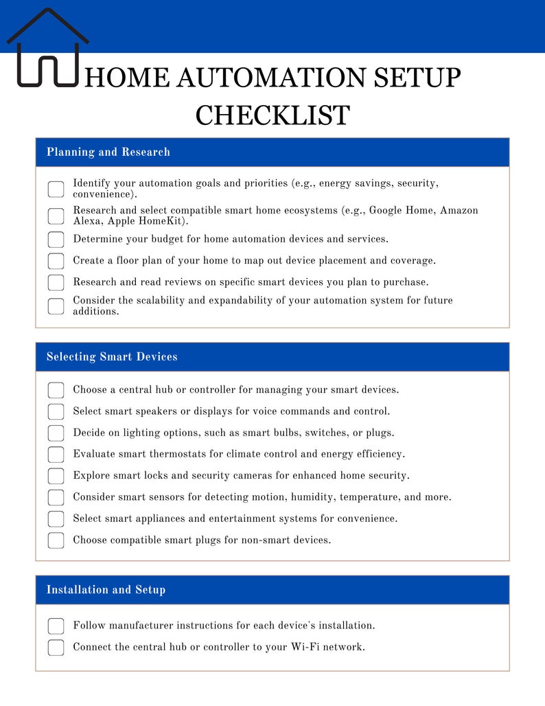 Home Automation Checklist Template: Smart Home Setup (canva Editable) - Etsy
