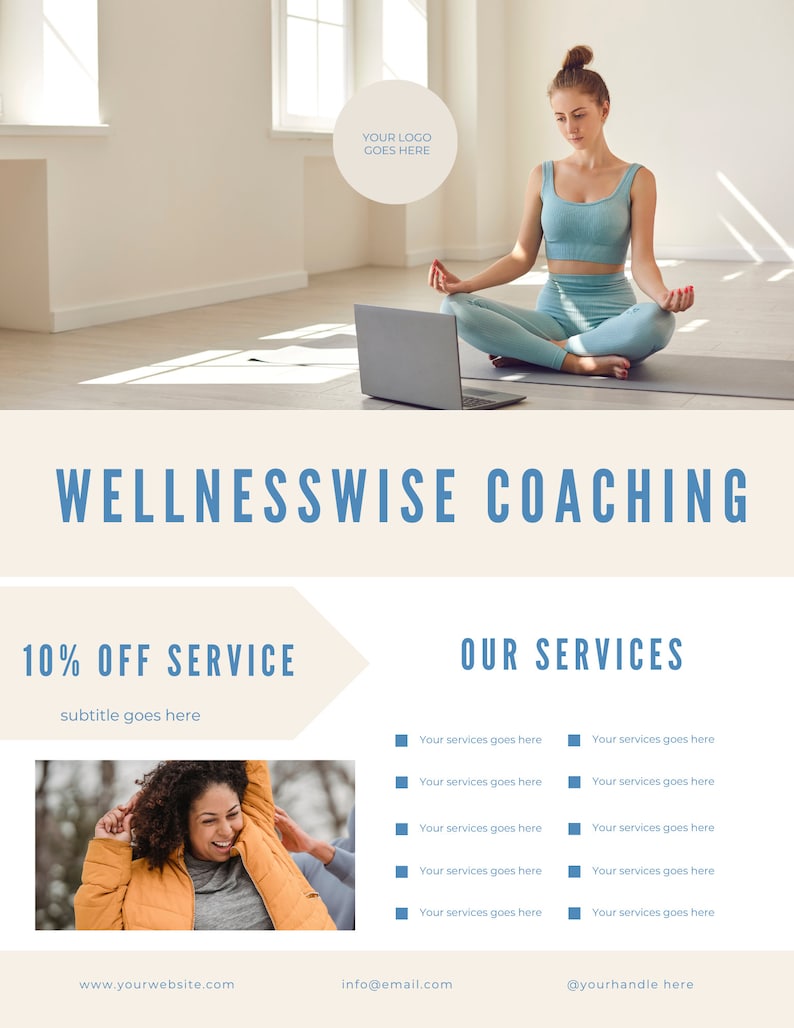 Wellness Coach Flyer Template Editable Canva Flyer Template Instant ...