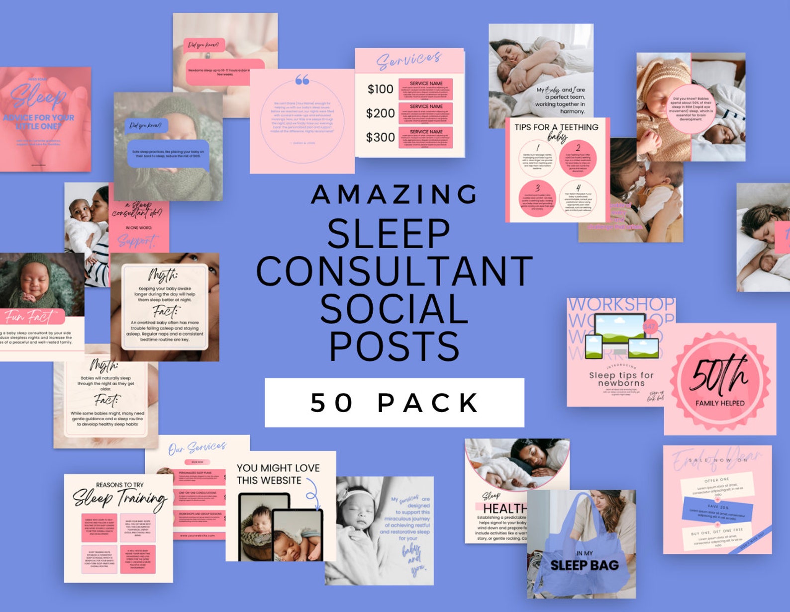 50 Sleep Consultant Instagram Posts: Canva Social Media Templates ...