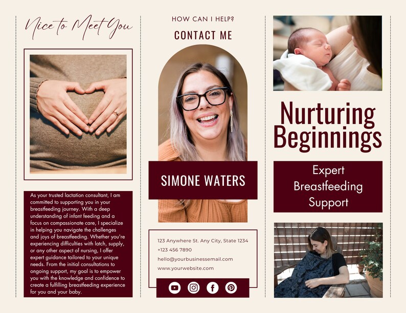 Lactation Consultation Brochure | Canva Brochure Template | Doula ...