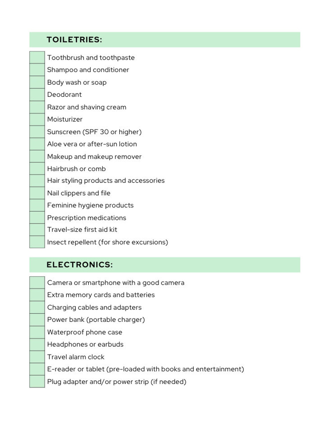 Cruise Ship Packing Checklist: Essential Travel Items (PDF Printable ...