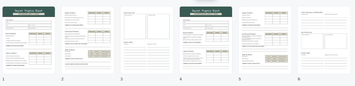 Preschool Progress Report | Daycare Progress Report | Parent Teacher ...