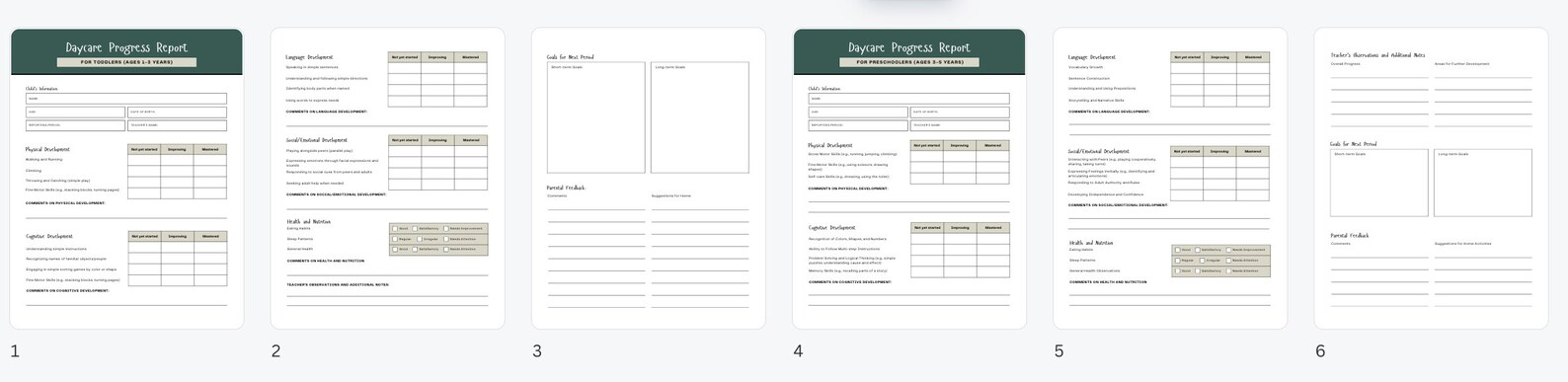 Preschool Progress Report | Daycare Progress Report | Parent Teacher ...