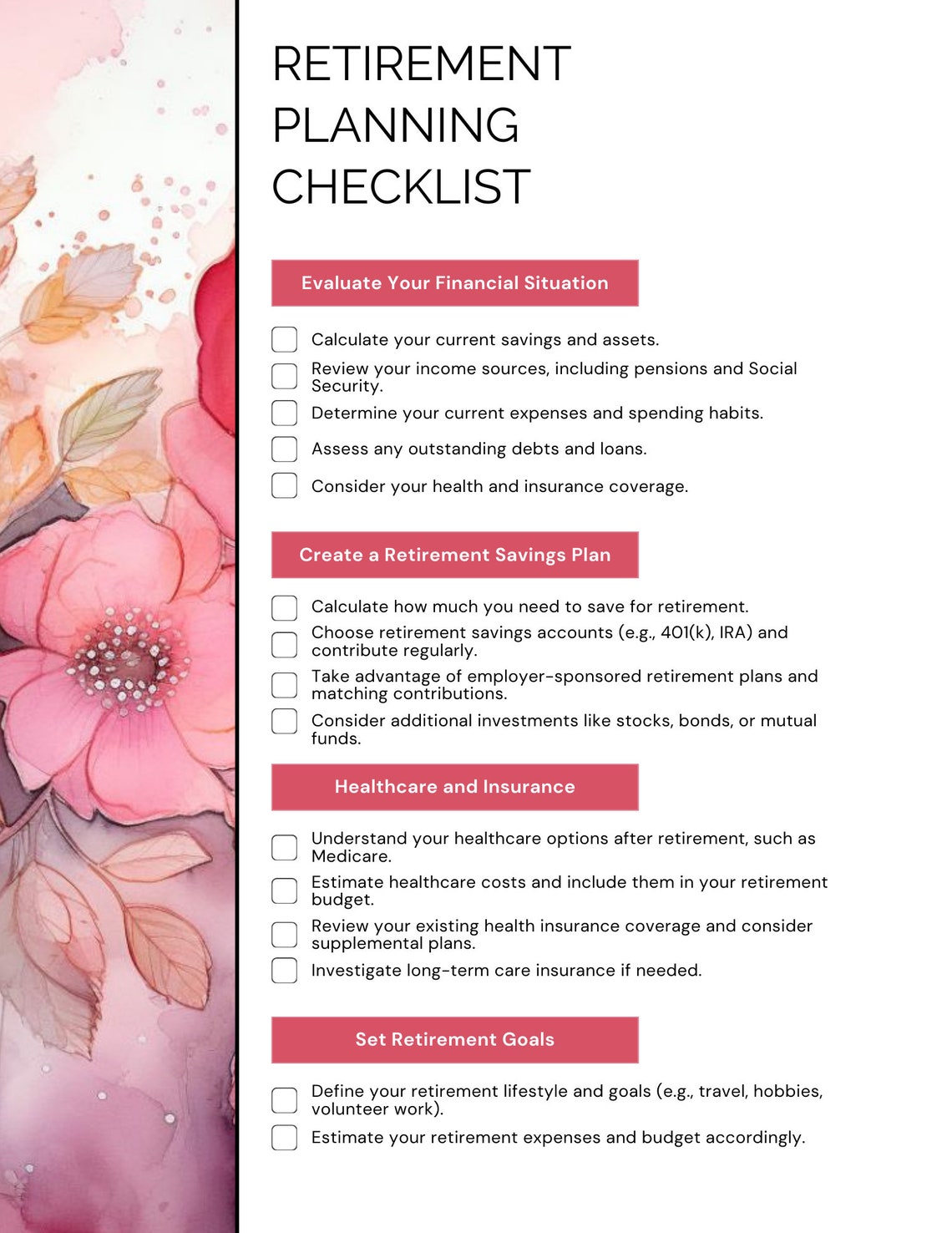 Printable Retirement Planning Simple Checklist | Retirement Planner ...