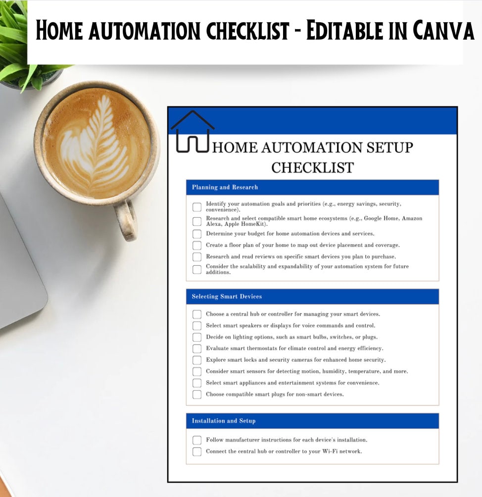 Home Automation Checklist Template: Smart Home Setup (canva Editable) - Etsy