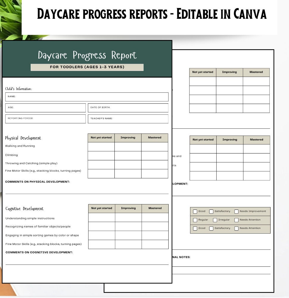 Preschool Progress Report | Daycare Progress Report | Parent Teacher ...