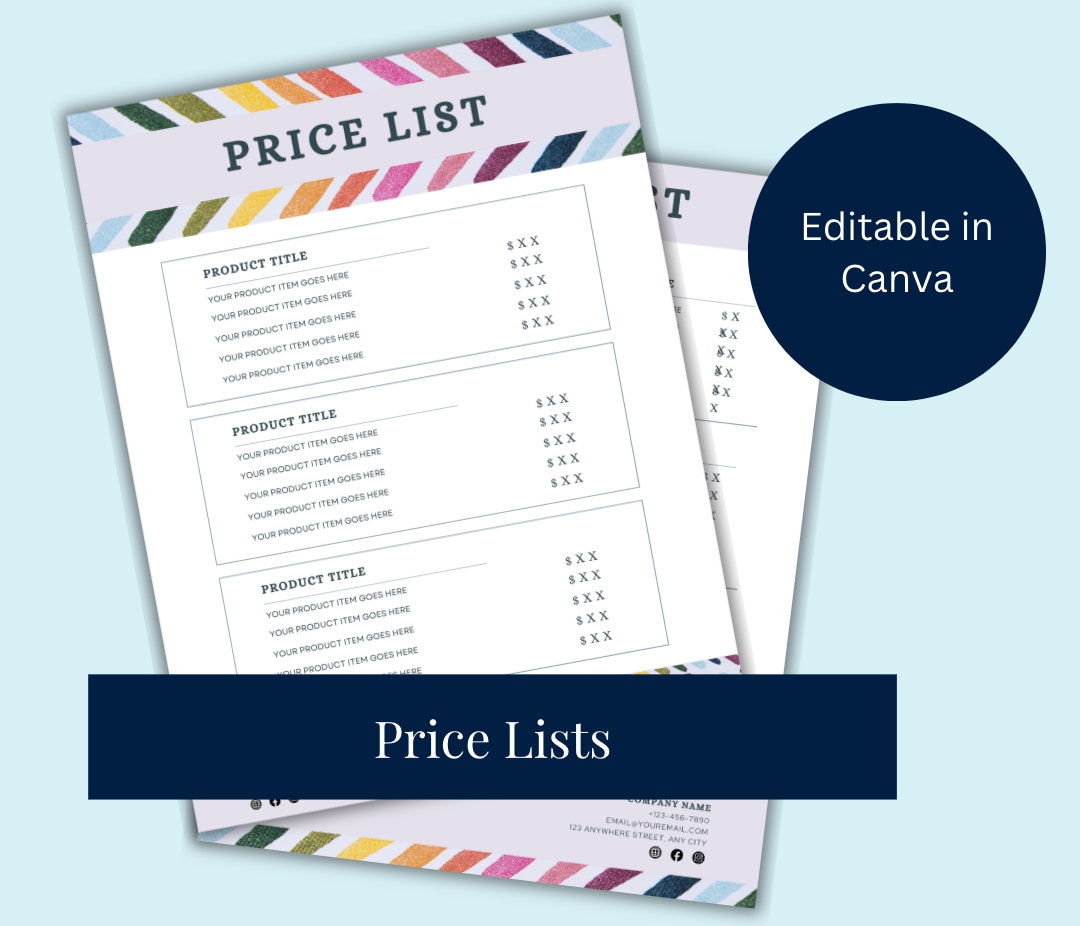 Editable Price List Template: 3 Canva Designs (instant Download) - Etsy