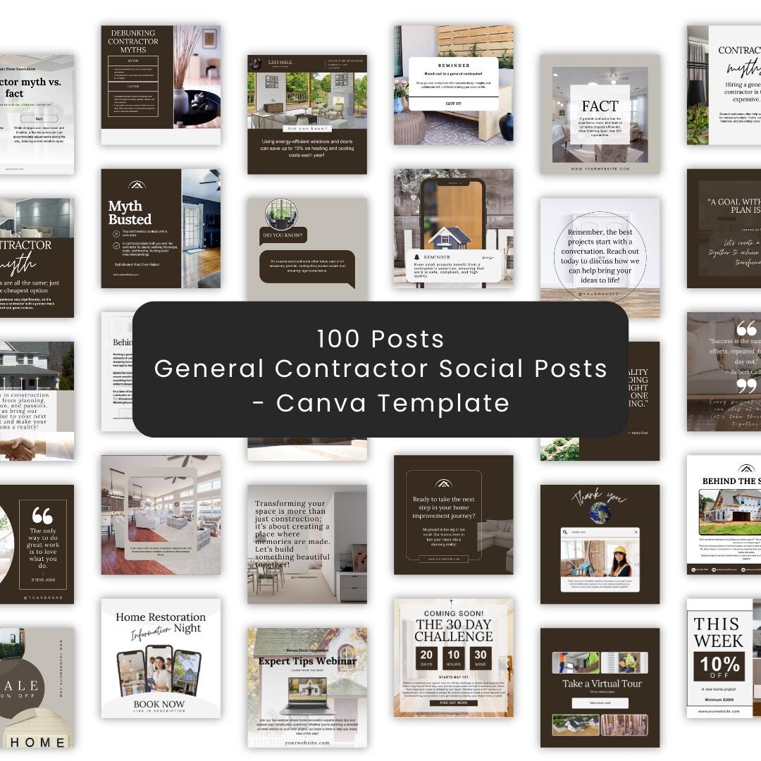 100 General Contractor Social Posts - Instagram Templates for ...
