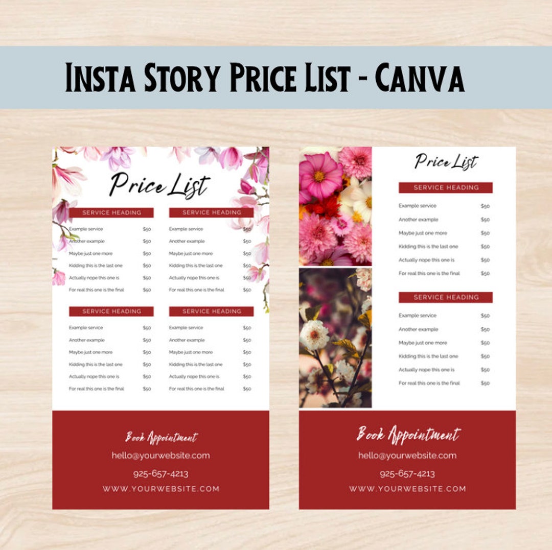 Editable Instagram Story Price List Template | Photography Pricing List ...