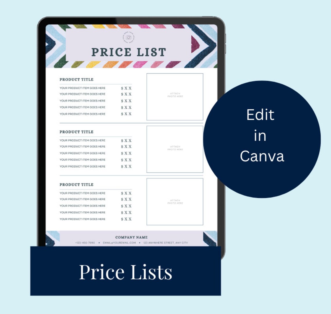 Editable Price List Template: 3 Canva Designs (instant Download) - Etsy