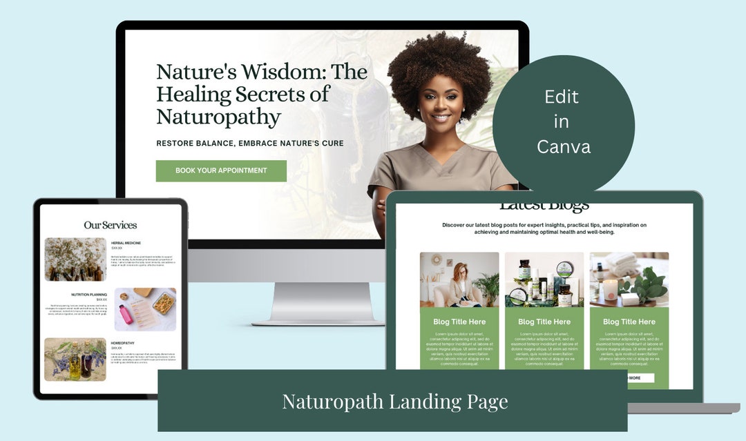 Naturopathy Website Landing Page Template | Canva Holistic Practitioner ...
