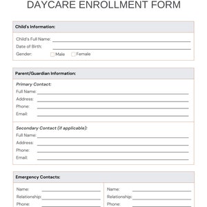 Simple Daycare Enrollment Forms | Daycare Starter Kit | Daycare ...