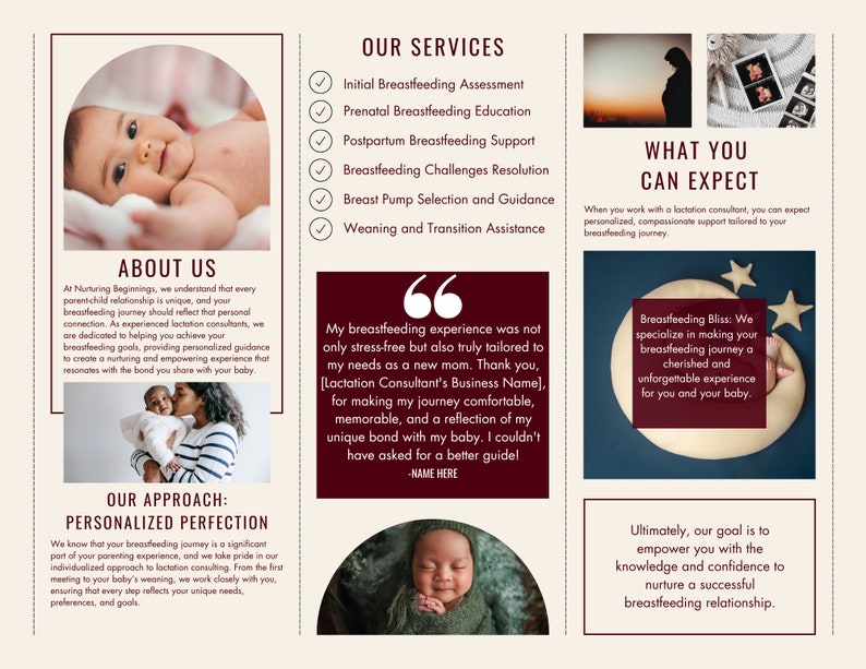 Lactation Consultation Brochure | Canva Brochure Template | Doula ...
