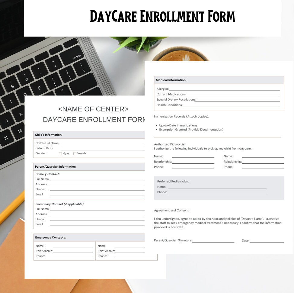 Simple Daycare Enrollment Forms | Daycare Starter Kit | Daycare ...