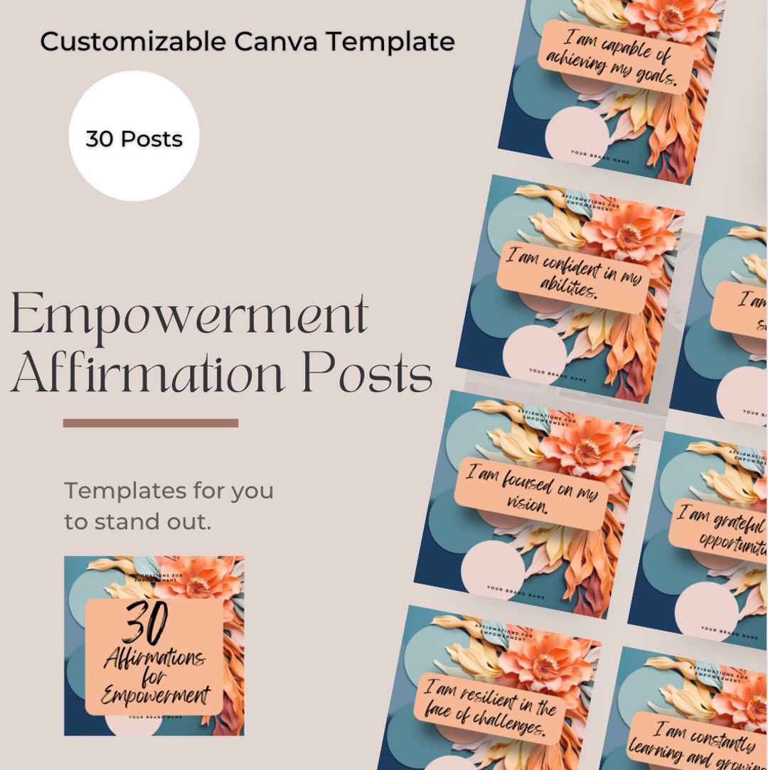 Empowerment Affirmation Instagram Posts: Peach Canva Templates (30 ...
