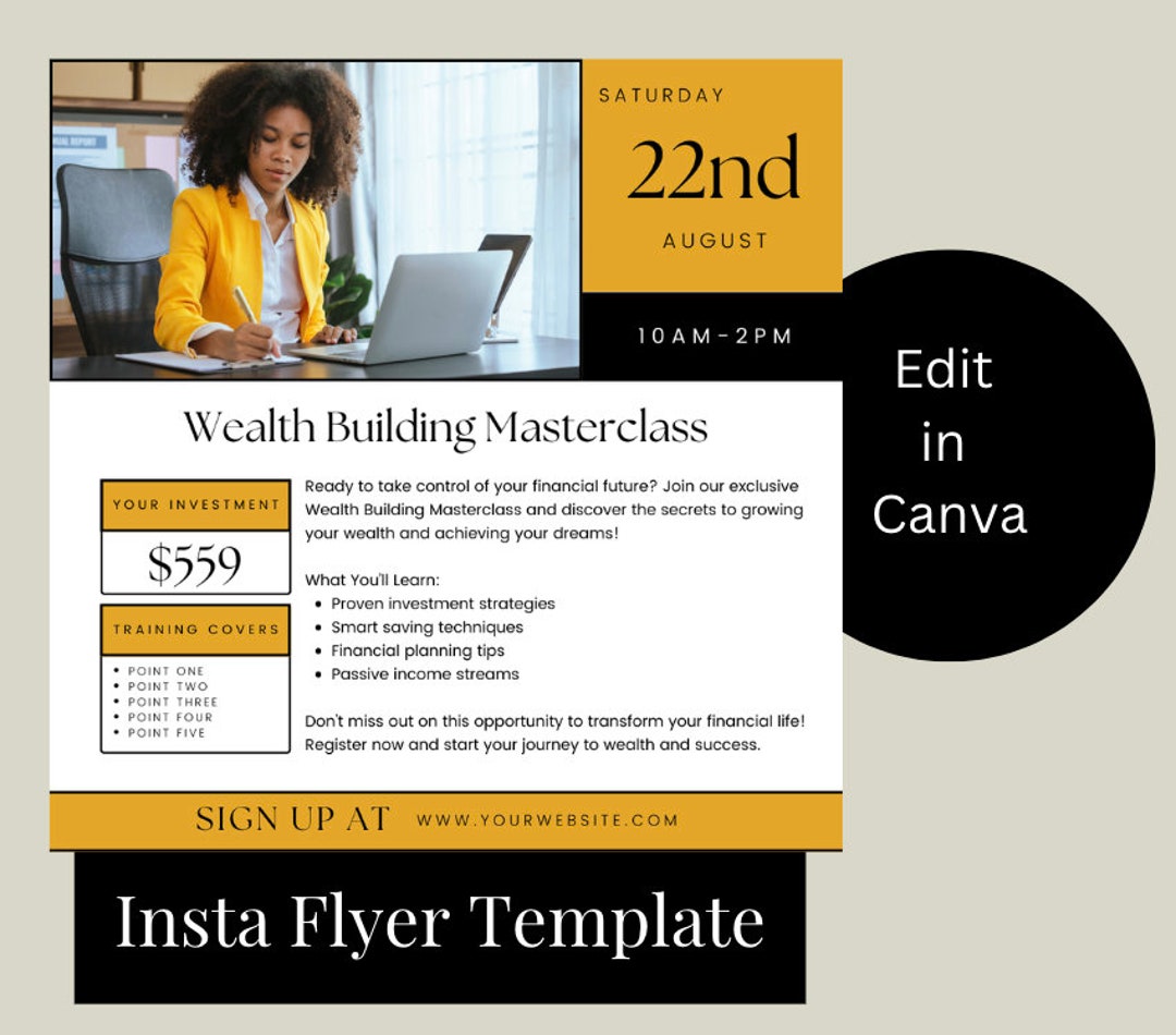 Wealth Building Masterclass Flyer: Editable Canva Template - Etsy