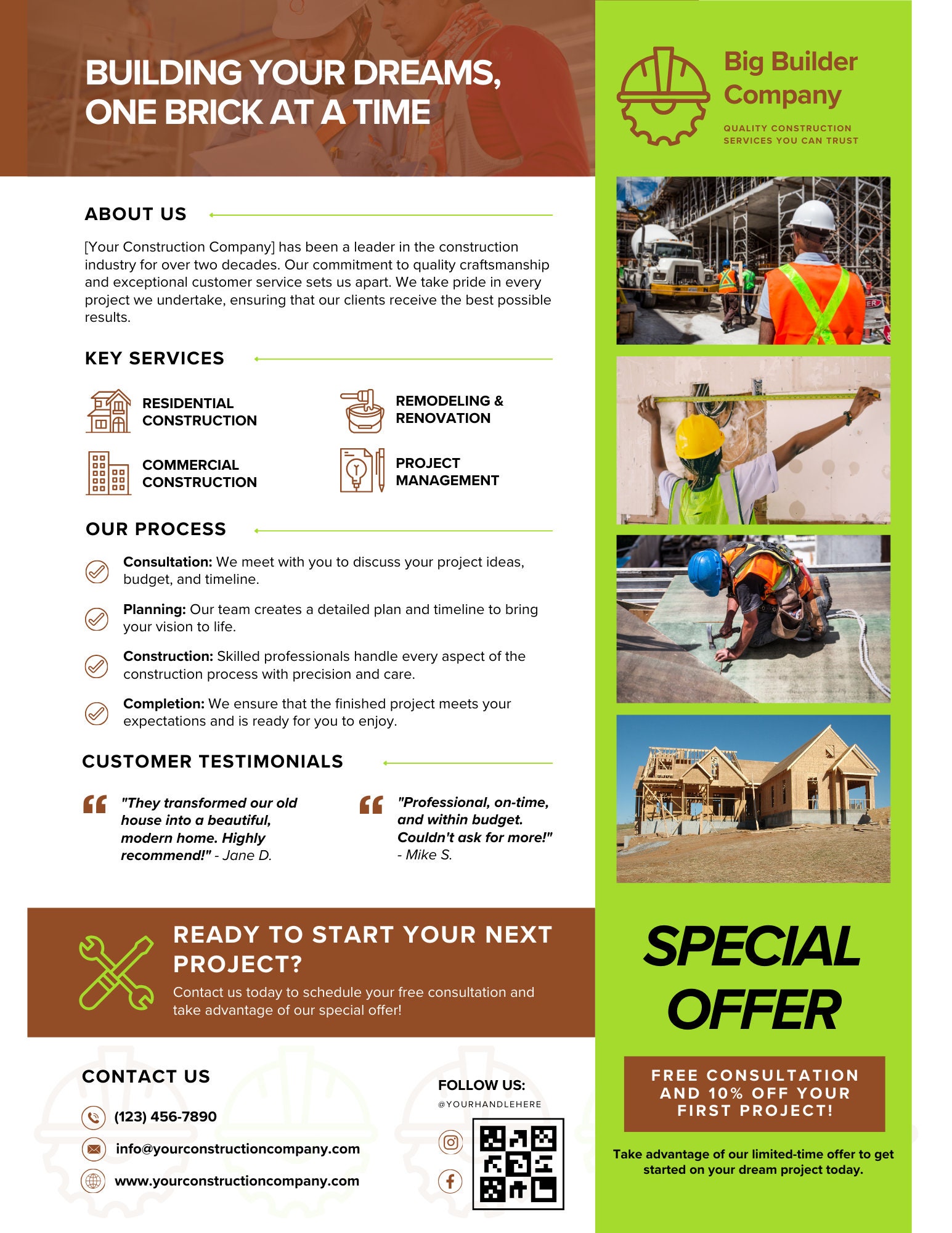 Construction Promo Flyer Template | Contractor Marketing Canva Template ...