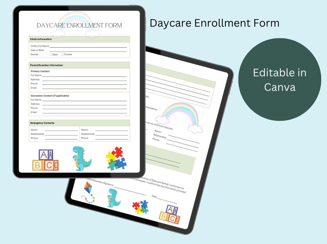 Daycare Enrollment Forms | Home Daycare Contract | Daycare Paperwork ...