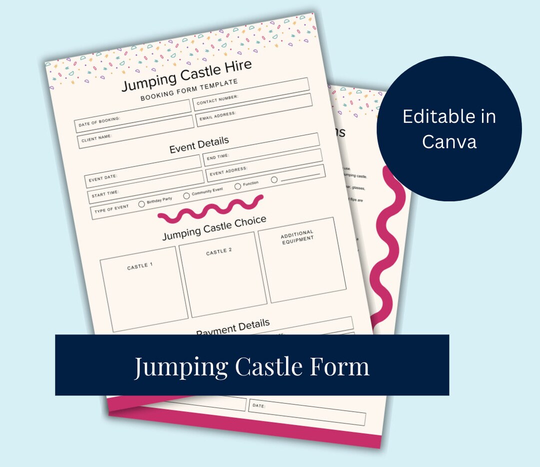 Jumping Castle Hire Form Template | Bounce House Form | Bounce House ...