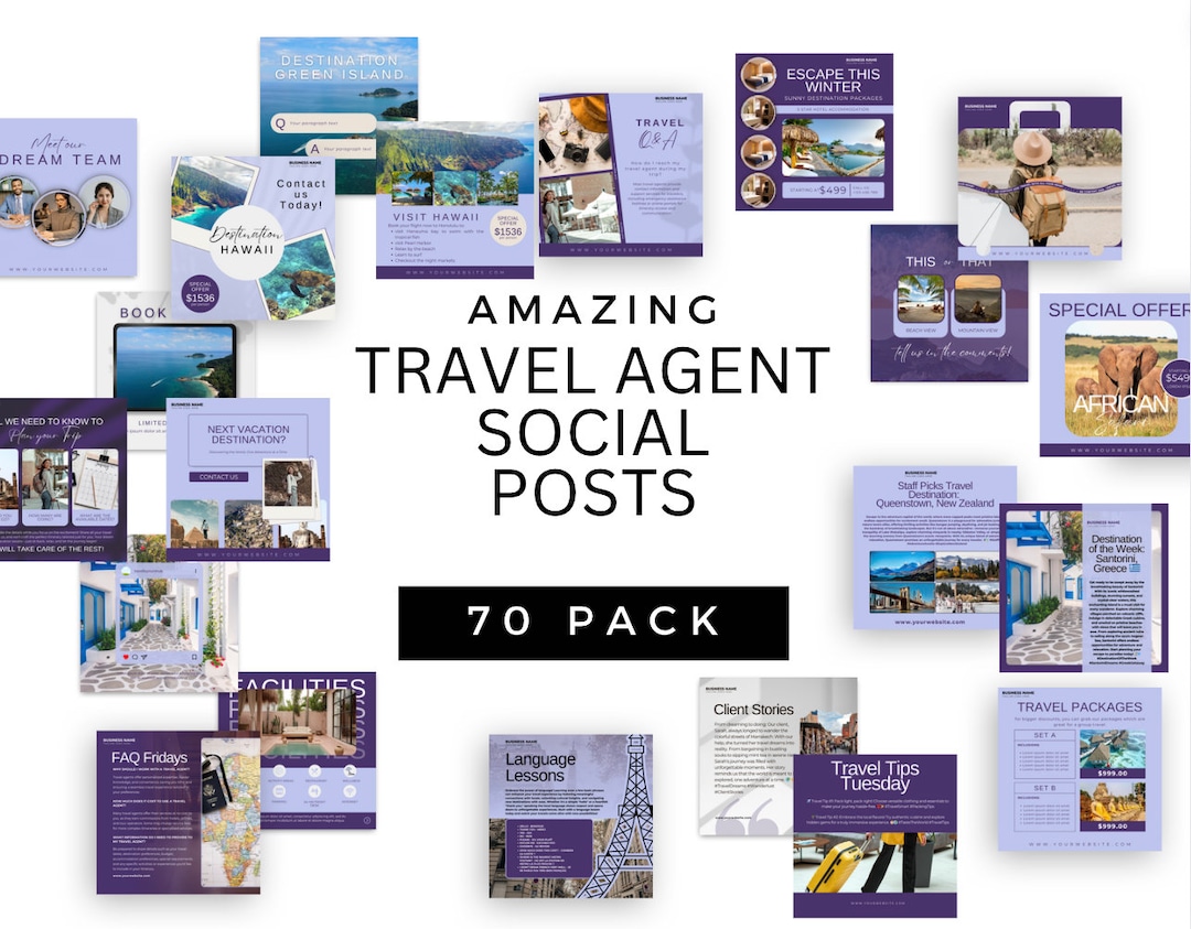 Travel Agent Social Media Posts: Canva Templates (70 Posts) - Etsy