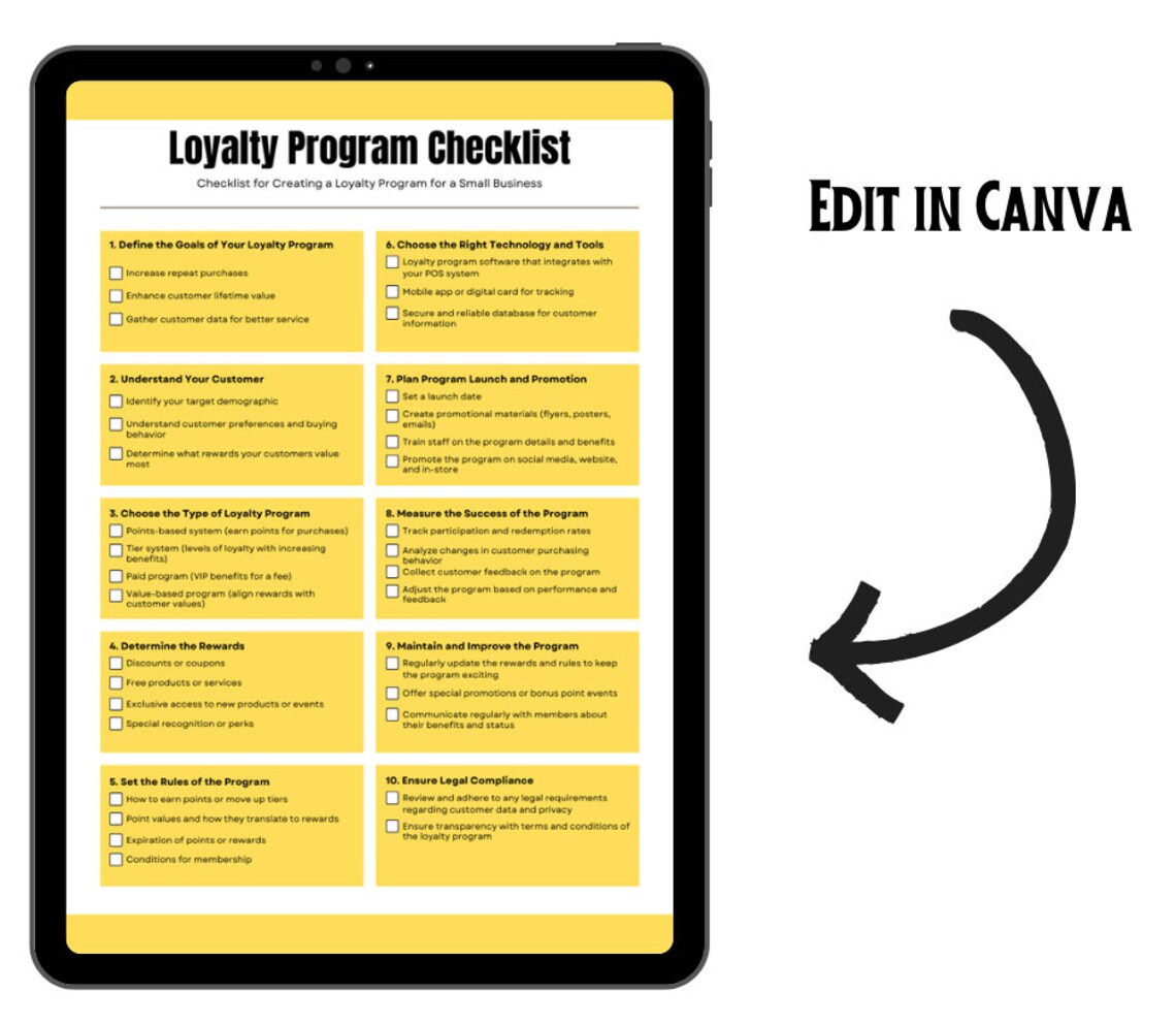Loyalty Program Checklist: Business Marketing Canva Template - Etsy