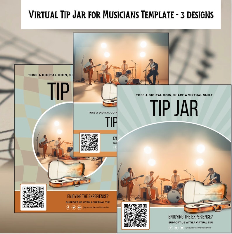 Retro Musician Tip Jar QR Code Sign: Editable Canva Template - Etsy