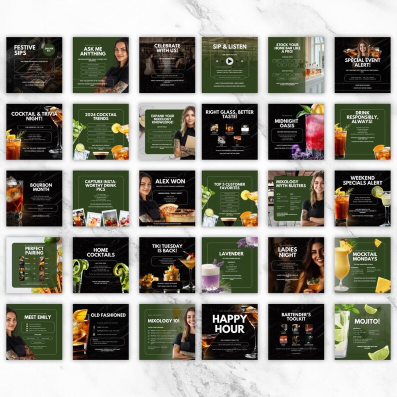 Bartender Instagram Post Templates: Bar Marketing Canva (30 Posts) - Etsy