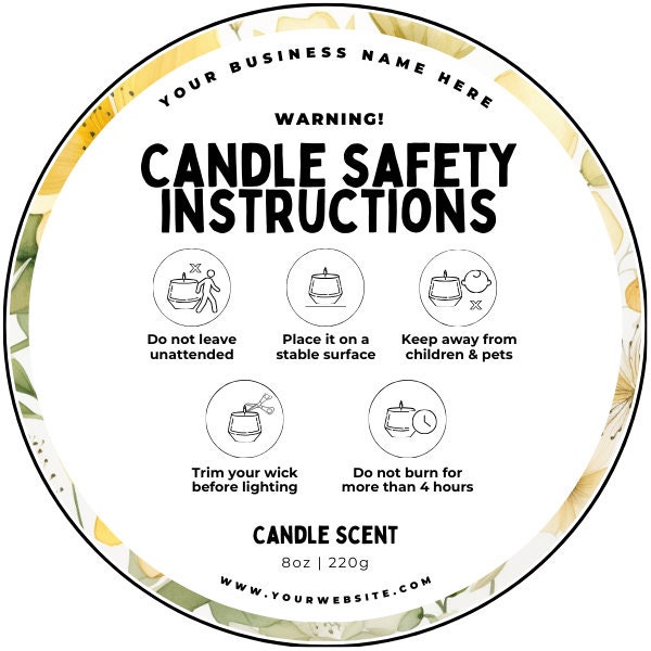 Editable Candle Care Card Canva Template Candle Safety Card Template ...