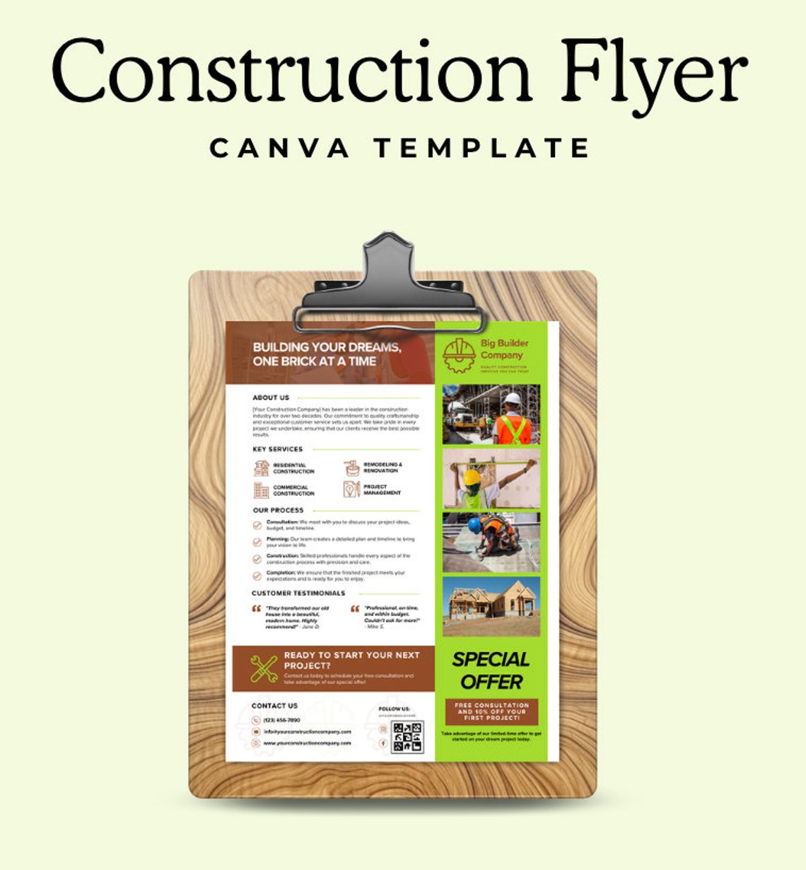 Construction Promo Flyer Template | Contractor Marketing Canva Template ...