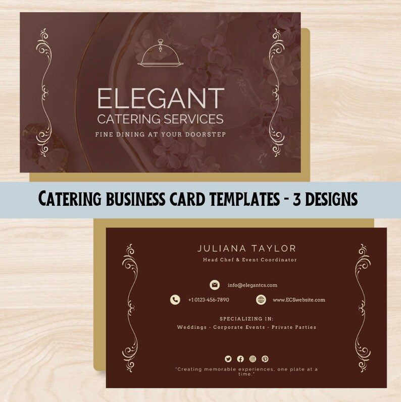 Catering Business Card Template: 3 Canva Designs (digital Download) - Etsy
