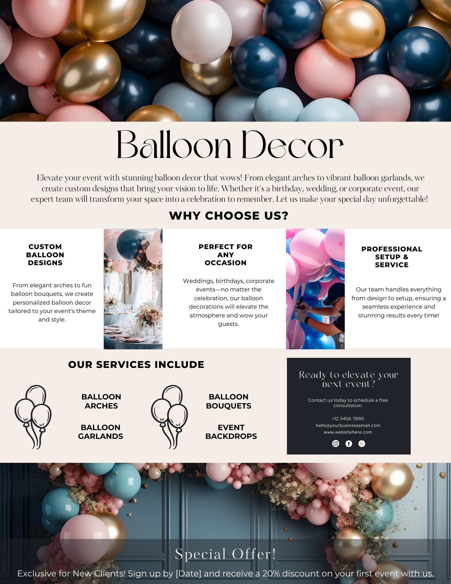 Balloon Decor Flyer Template - Editable Business Marketing - DIY Event ...