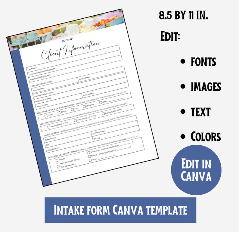 Event Planner Client Intake Form: Editable Canva Template (11 Pages) - Etsy