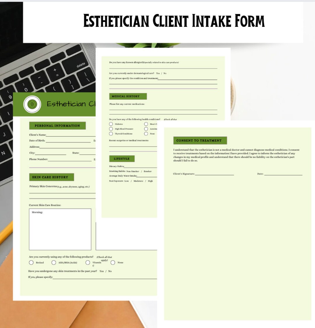 Esthetician Client Intake Form: Customizable Canva Template (digital ...