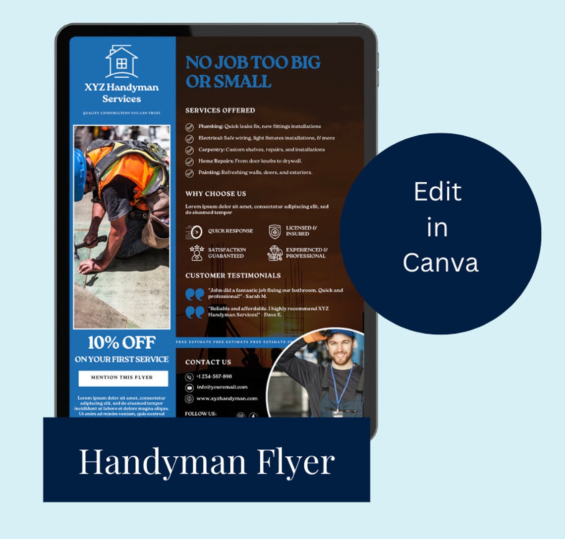 Handyman Flyer | Home Repair Flyer | Instant Download | Diy Flyer ...