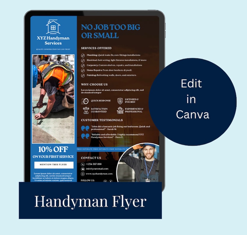 Handyman Flyer | Home Repair Flyer | Instant Download | Diy Flyer ...