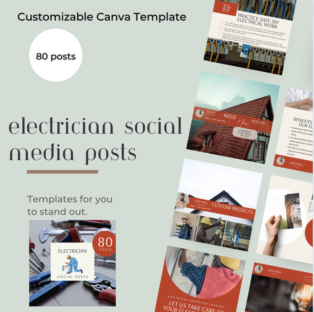80 Electrician Social Media Posts Template | Electrical Marketing ...