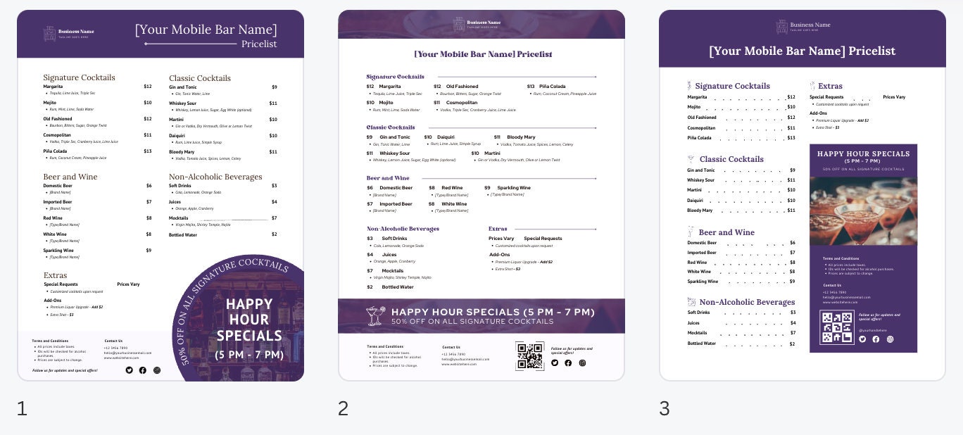 Mobile Bar Price List Template – Editable Canva Drink Menu for ...