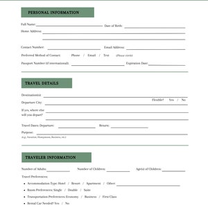 Travel Agent Client Intake Form: Editable Canva Template - Etsy