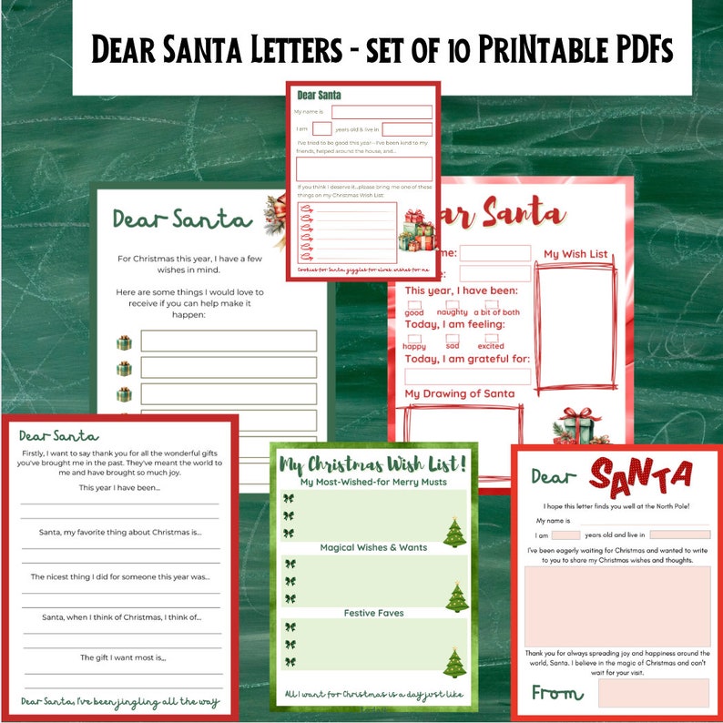 Printable Dear Santa Letter Templates: Kids Christmas Wish List (PDF ...