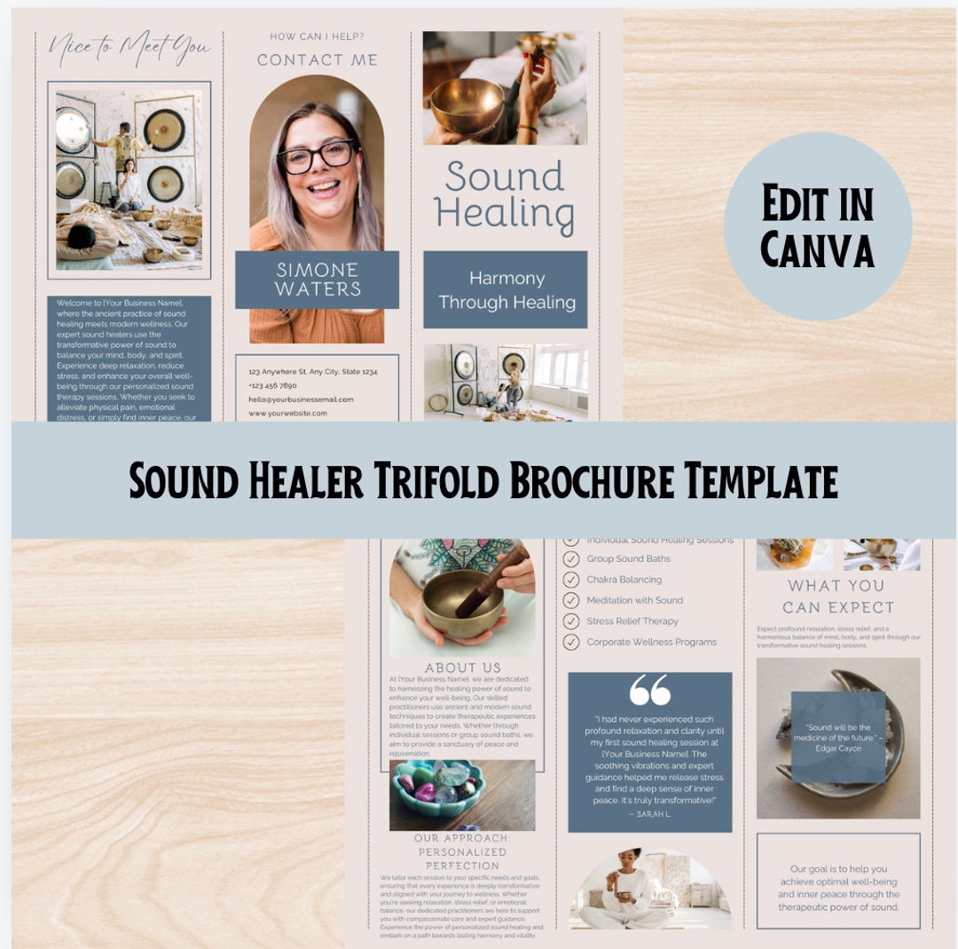 Sound Healing Brochure: Crystal Bowl, Gong Bath, Canva Template ...