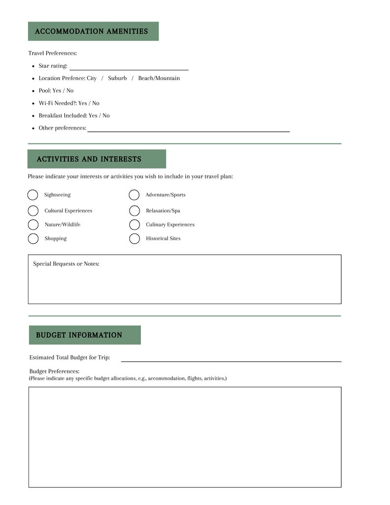 Travel Agent Client Intake Form: Editable Canva Template - Etsy