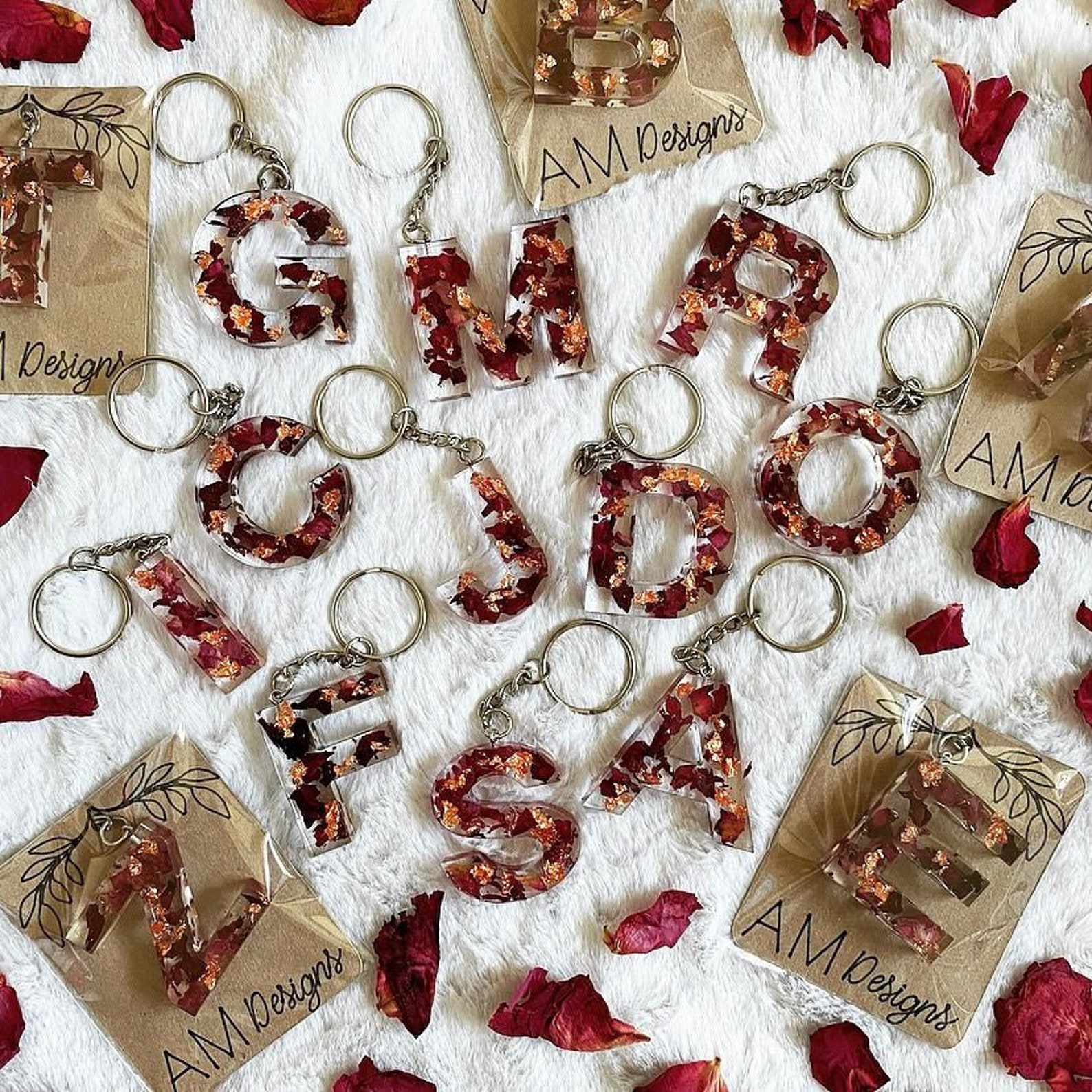 Rose Initial Resin Keyring - Etsy UK